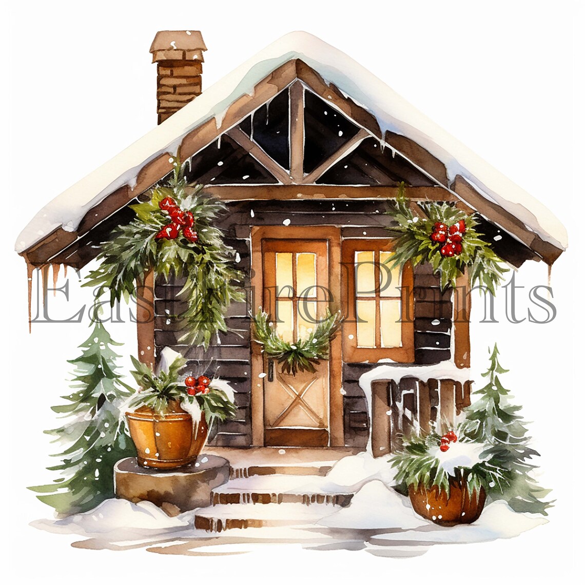 Watercolor Log Cabin Clipart PNG Forest House Home Clip Art - Etsy