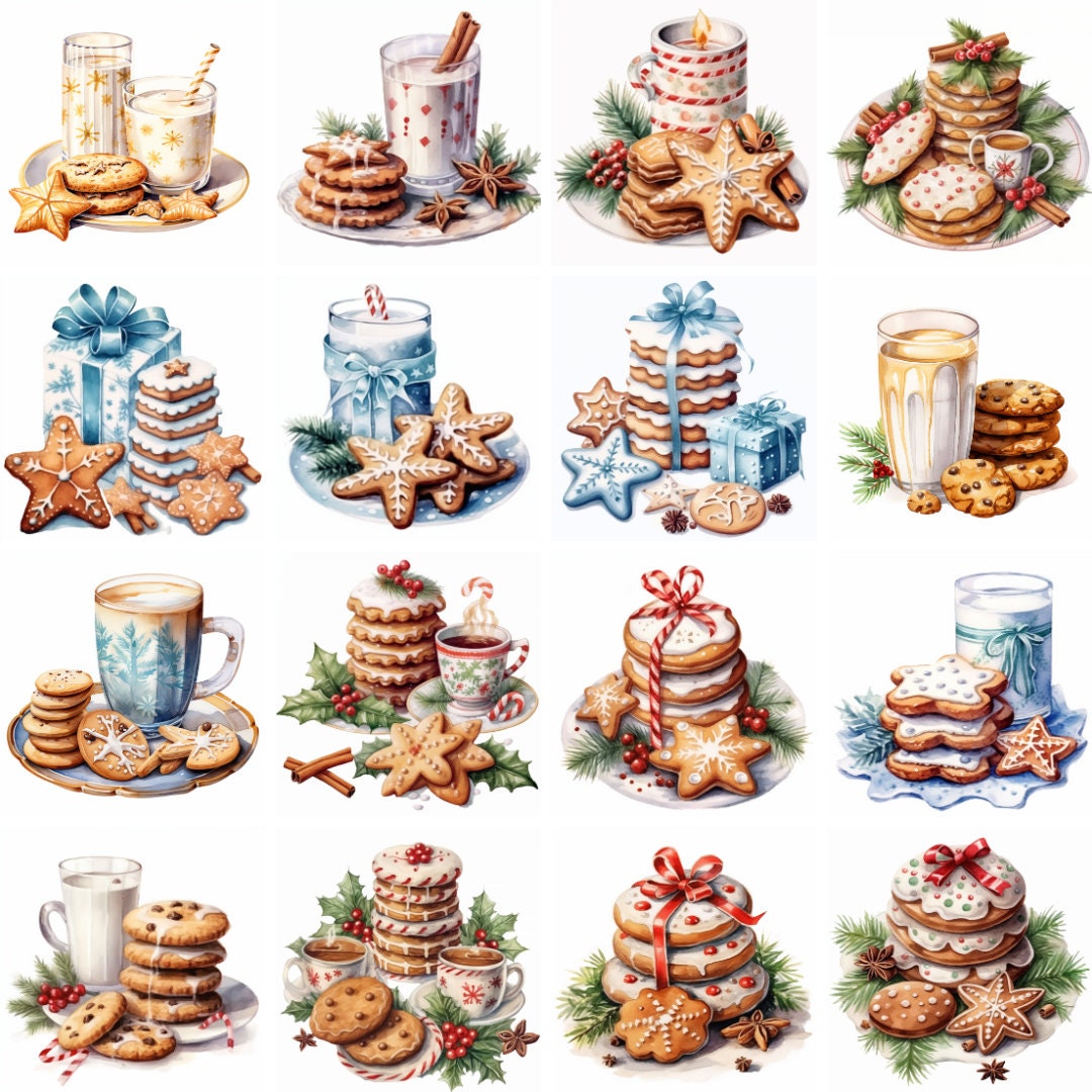 20 Christmas Cookies Watercolor Clipart, High Quality Png, Xmas Clip ...