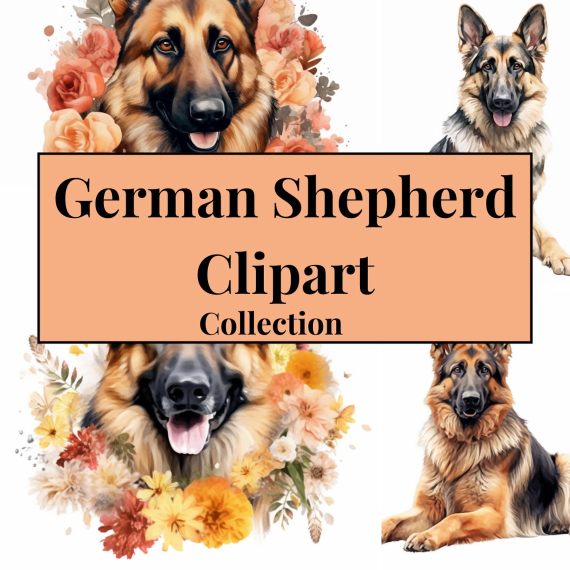 Set of 12 German Shepherd Clipart Dog Illustrations Card - Etsy