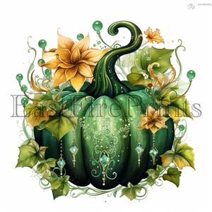 Watercolor Gem Green Pumpkin Clipart, Fantasy Png, Halloween Png ...
