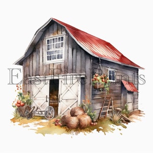 20 PNG Watercolor Rustic Farm Barns Clipart, Scrapbooking, Country ...