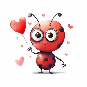 Watercolor Cute Love Bug Clipart, High Quality JPG, Valentines Day ...