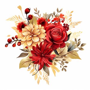 Red and Gold Floral Clipart, High Quality PNG, Flower PNG ...
