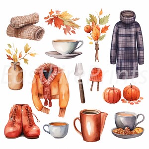 Watercolor Autumn Clipart Set Card Making, 18 PNG Images, Fall Clipart ...