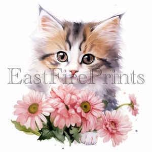 20 Cat With Flowers Clip Art, Botanical Flower Clipart, Cat Clipart ...