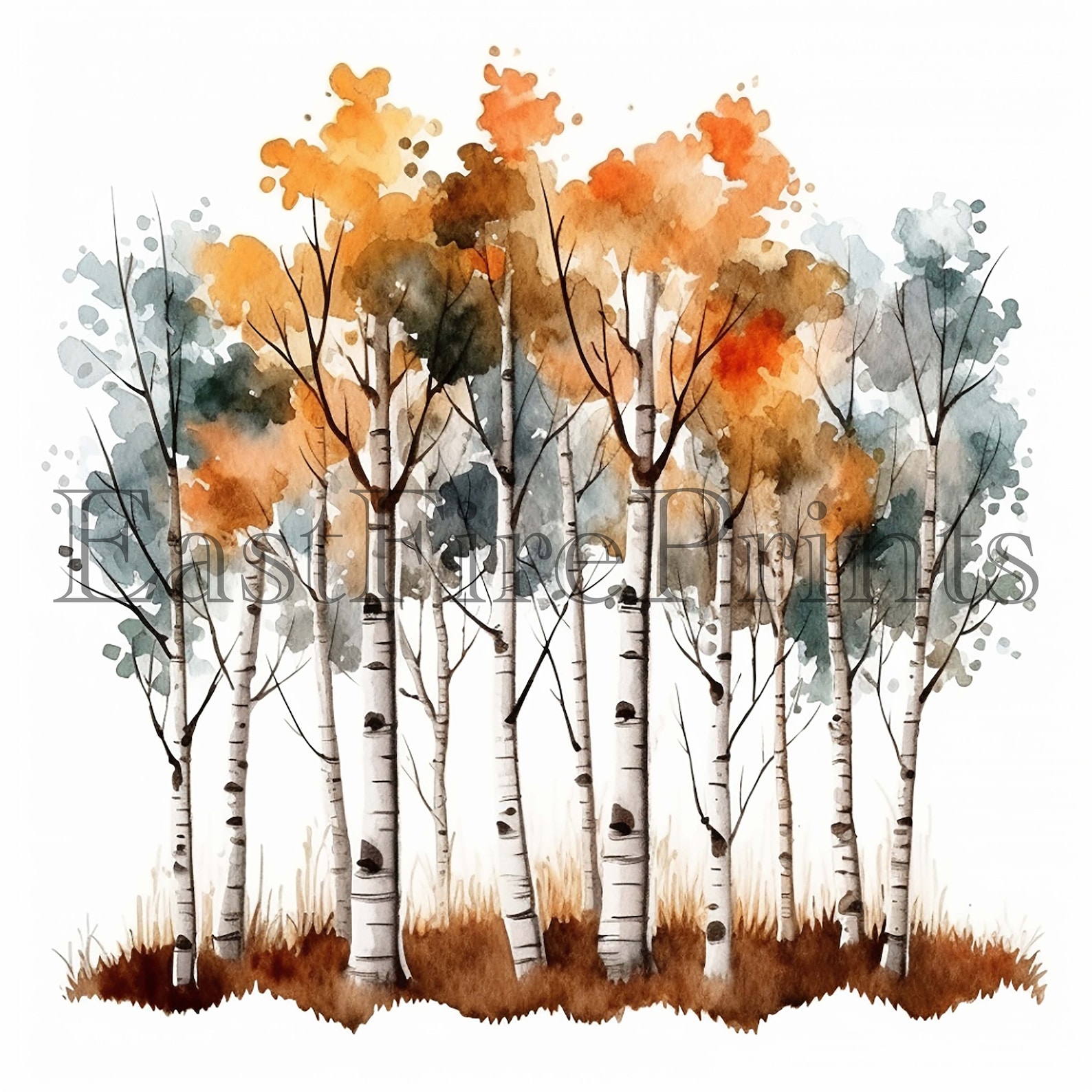 Watercolor Fall Birch Trees Clipart PNG Autumn Birch Tree - Etsy