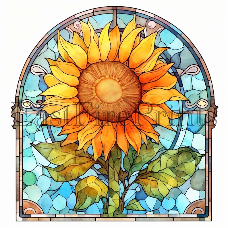 20 Watercolor Stained Glass Sunflowers Clipart PNG Fantasy - Etsy