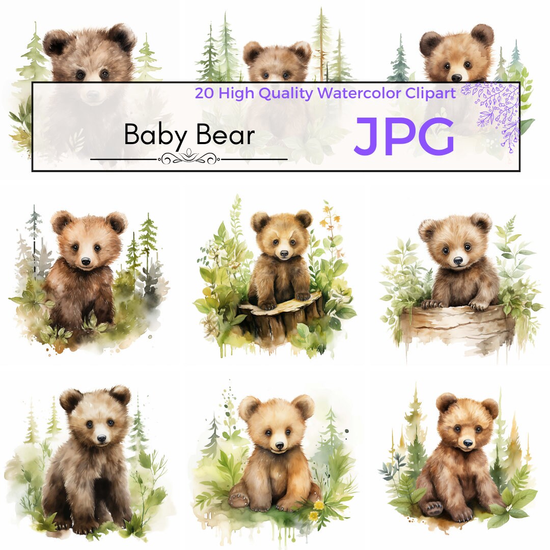 Watercolor Baby Bear Clipart Cute Clipart Woodland Animals - Etsy