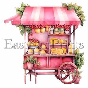 Watercolor Pink Lemonade Stand Clipart PNG Files, High Quality Food ...