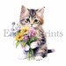 Watercolor Cat and Flower Clipart High Quality Png Cute - Etsy