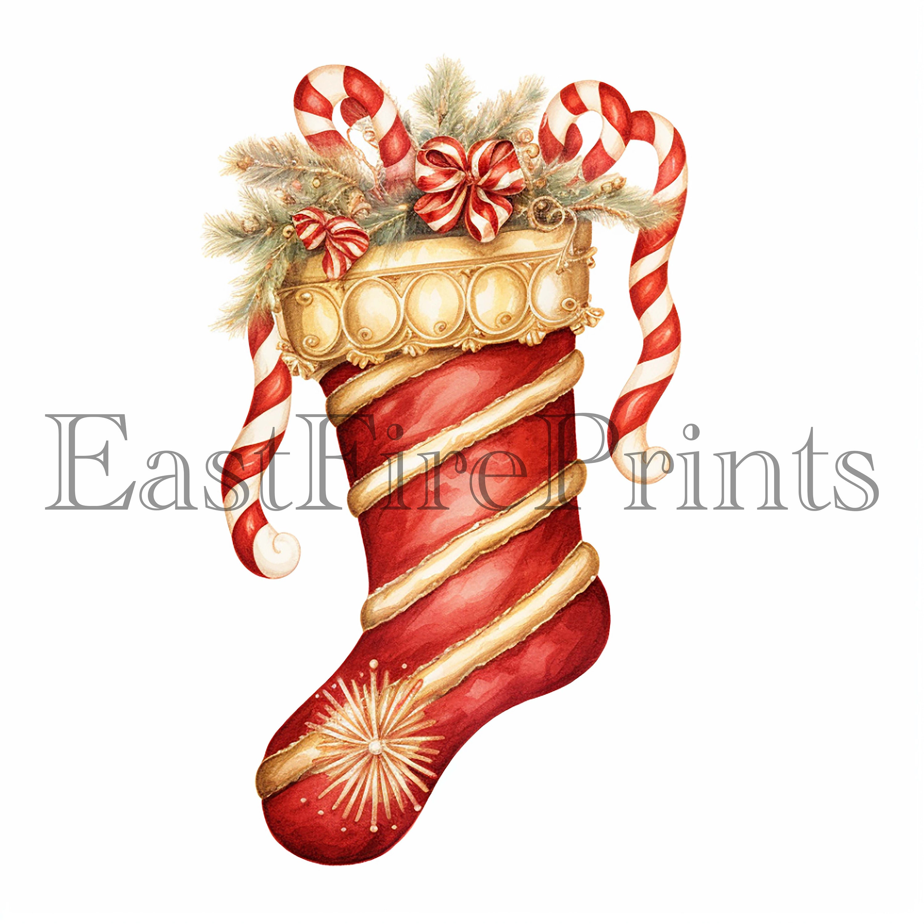 Watercolor Christmas Stocking Clipart PNG Xmas Decoration - Etsy