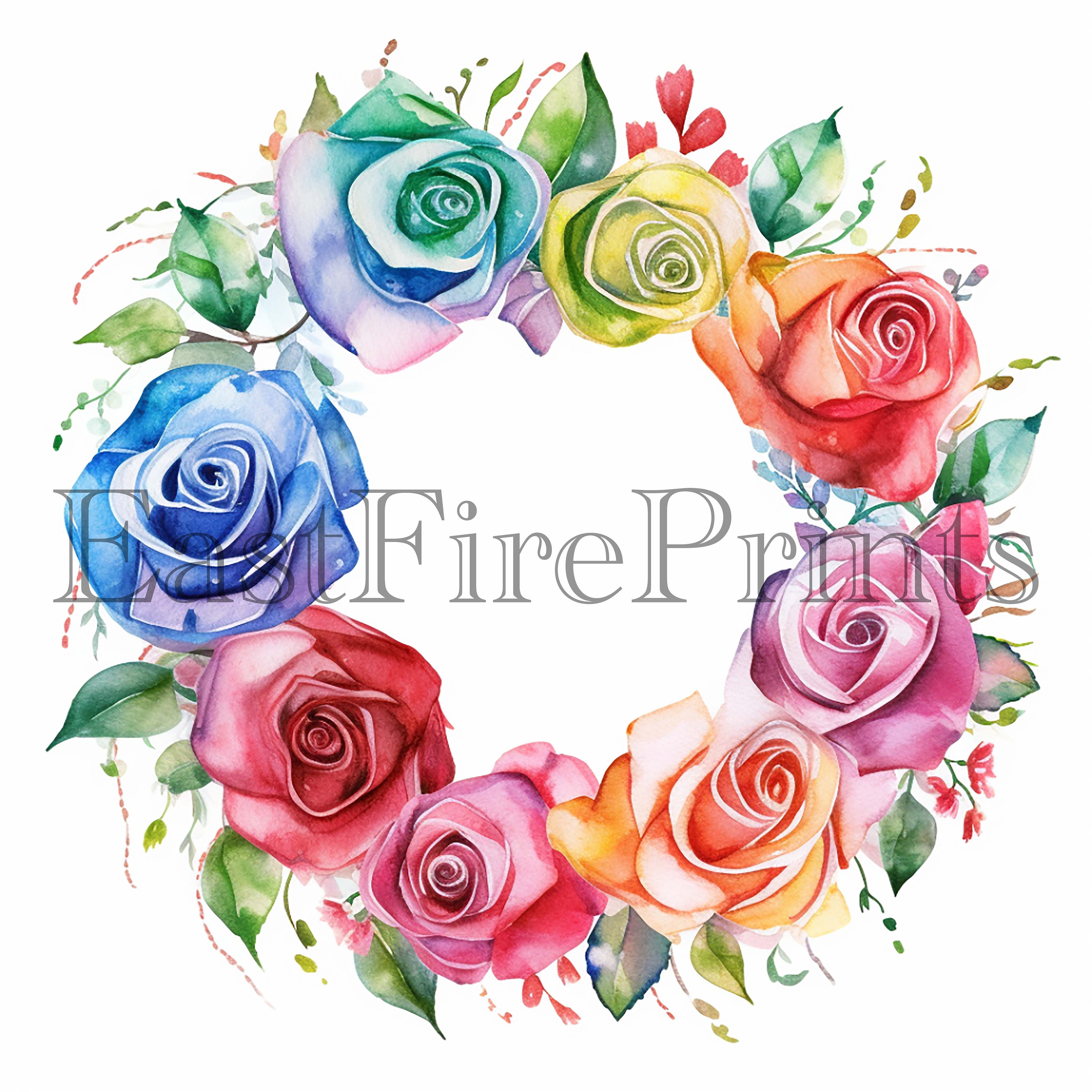 20 PNG Watercolor Rainbow Roses Clipart Colorful Rose - Etsy