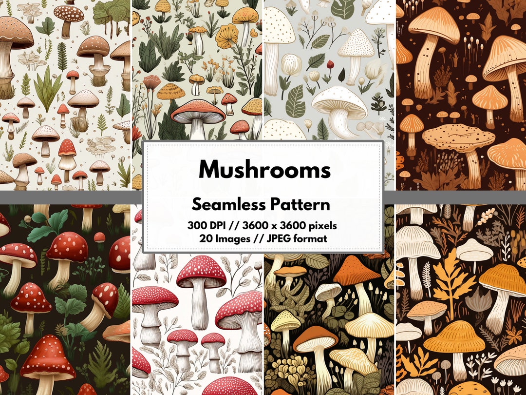 Mushroom Digital Paper, High Quality JPG, Seamless Woodland Forest ...