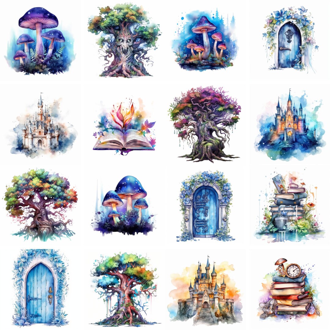 100 PNG Watercolor Fantasy Clipart Bundle Castle Clipart - Etsy