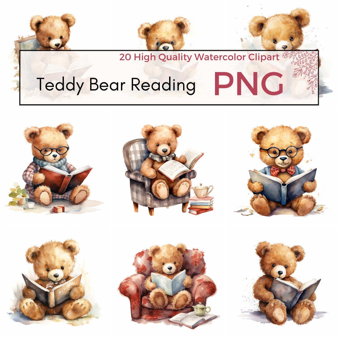 Teddy Bear Reading Clipart, High Quality PNG, Cute Nursery Clipart ...