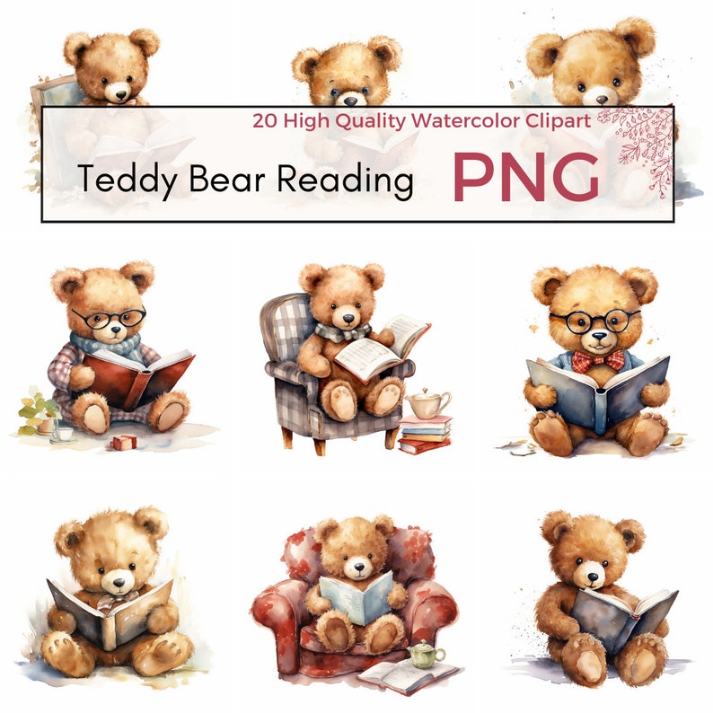 Teddy Bear Reading Clipart, High Quality PNG, Cute Nursery Clipart ...