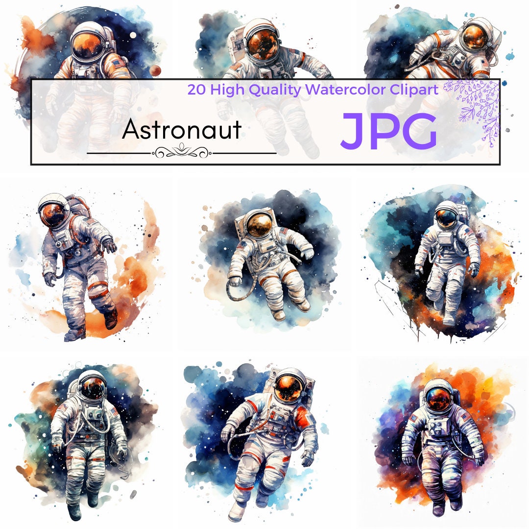 Watercolor Astronaut Clipart Cute Clipart Space Sublimation - Etsy