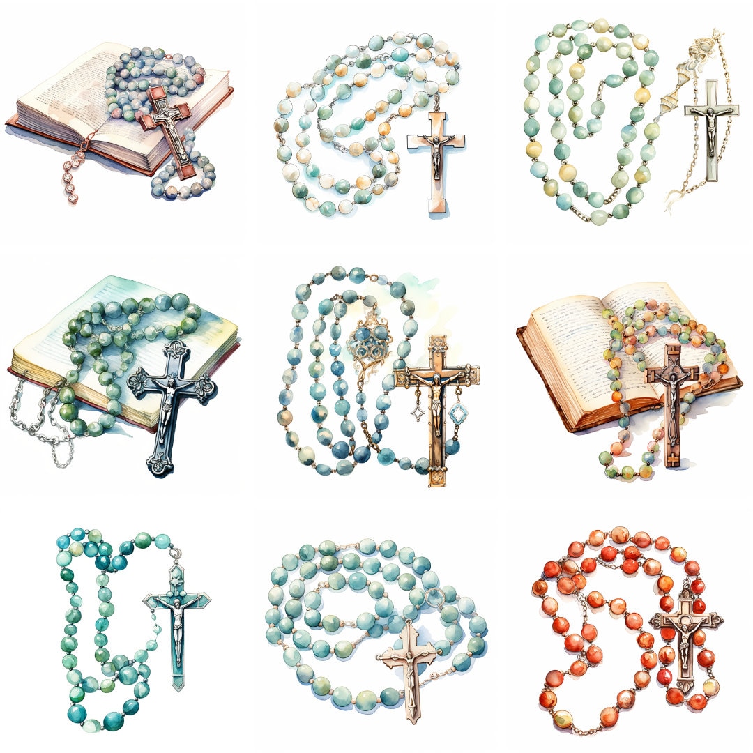 Watercolor Catholic Rosary Clipart Religious Clip Art Bible - Etsy