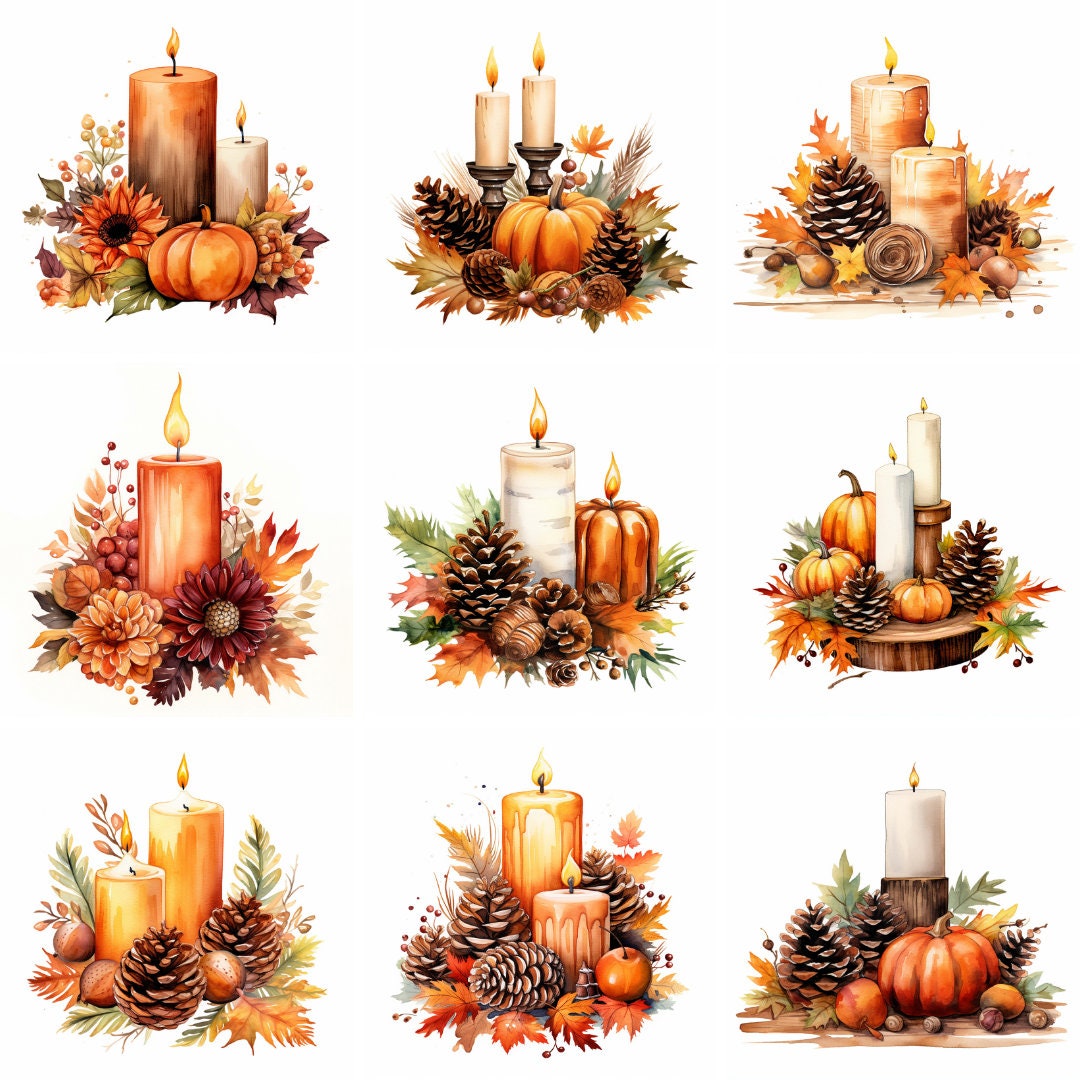 Watercolor Autumn Candle Clipart Autumn Sublimation Fall - Etsy