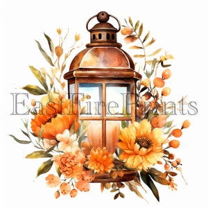 Watercolor Autumn Lantern Clipart, High Quality Png, Fall Cute Floral ...