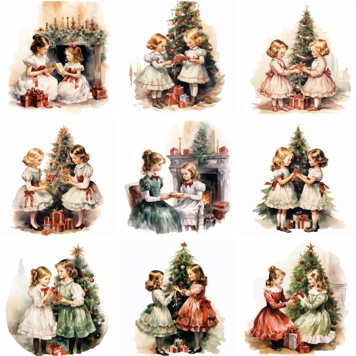 Watercolor Victorian Christmas Clipart High Quality Png Xmas - Etsy