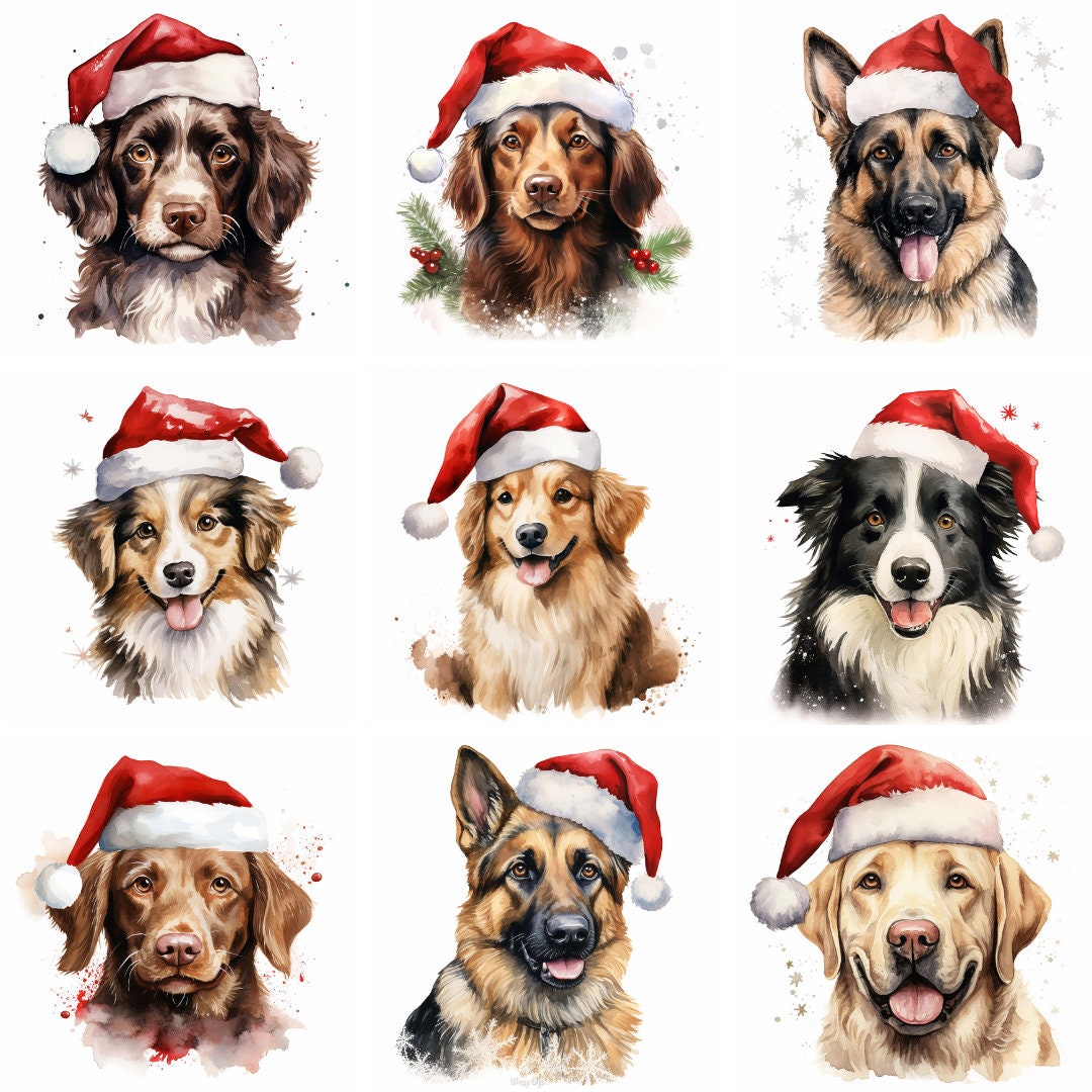 Watercolor Christmas Dogs Clipart, Dog Sublimation Designs for ...