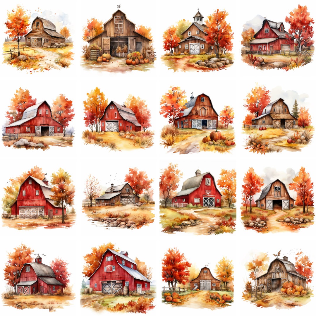 20 Fall Barn Watercolor Clip Art, High Quality Png, Transparent ...