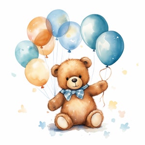 Teddy Bear With Balloons Clipart, High Quality PNG, Nursery Decor, Cute ...