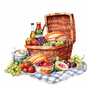 Watercolor Picnic Clipart, Picnic Illustrations Food Clipart Summer ...
