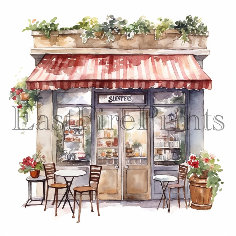 20 Watercolor Cafe Storefronts Clipart PNG Cute Coffee Shop - Etsy