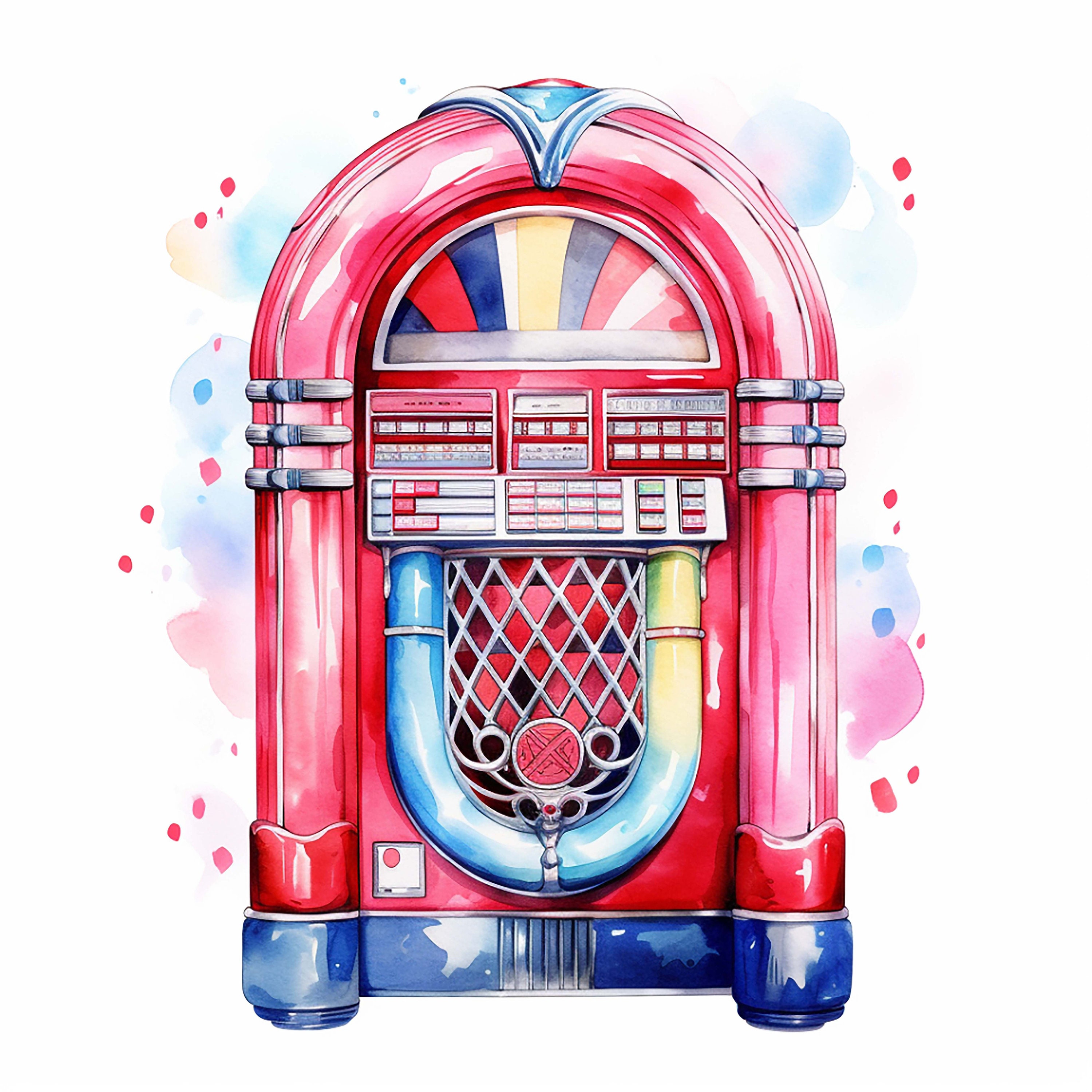 Watercolor Jukebox Clipart Retro Jpg Retro Printables - Etsy