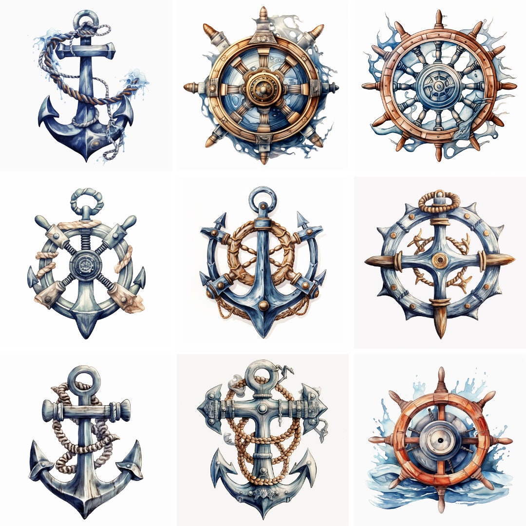 Watercolor Nautical Decor Clipart PNG Files, High Quality Anchor and ...