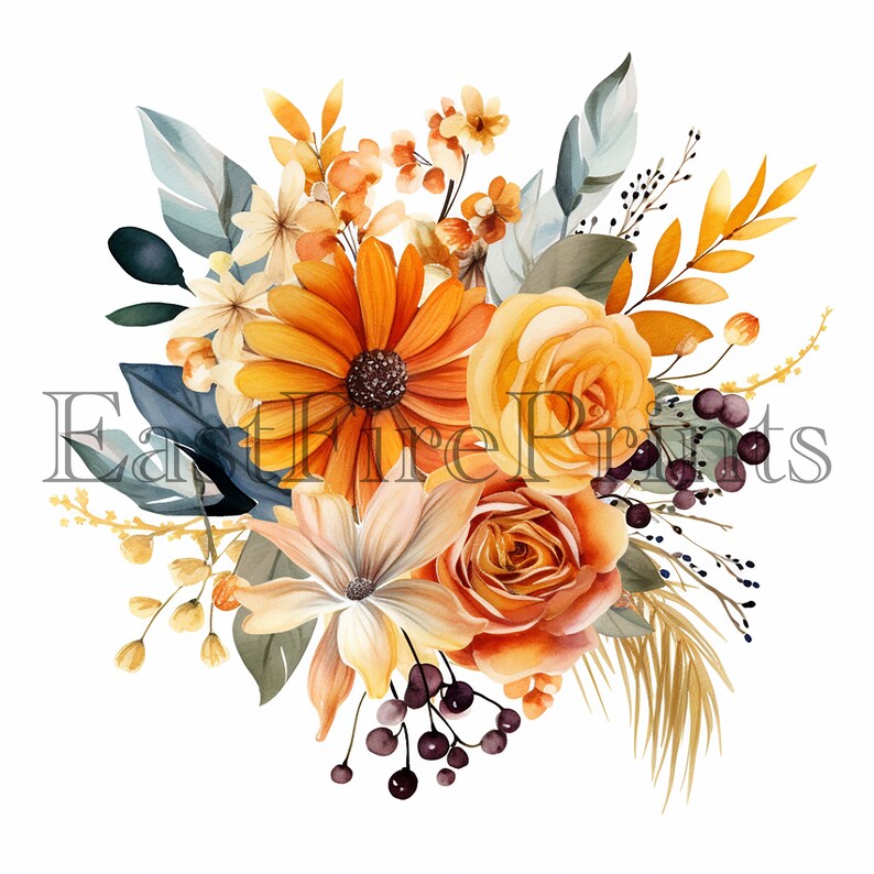 Watercolor Autumn Floral Clipart High Quality Png Autumn - Etsy