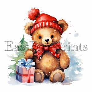 Watercolor Christmas Teddy Bear Clipart, High Quality Png, Xmas Clip ...