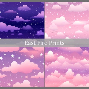 Pink and Purple Sky Digital Paper, High Quality JPG, Purple Background ...