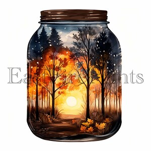 Watercolor Fall in a Jar Clipart, Autumn Printables, Autumn Png, Fall ...