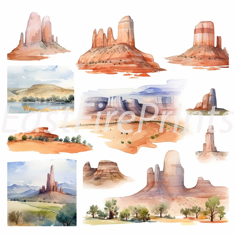 20 Watercolor Mesa and Butte Clipart Bundle Desert Landscape - Etsy