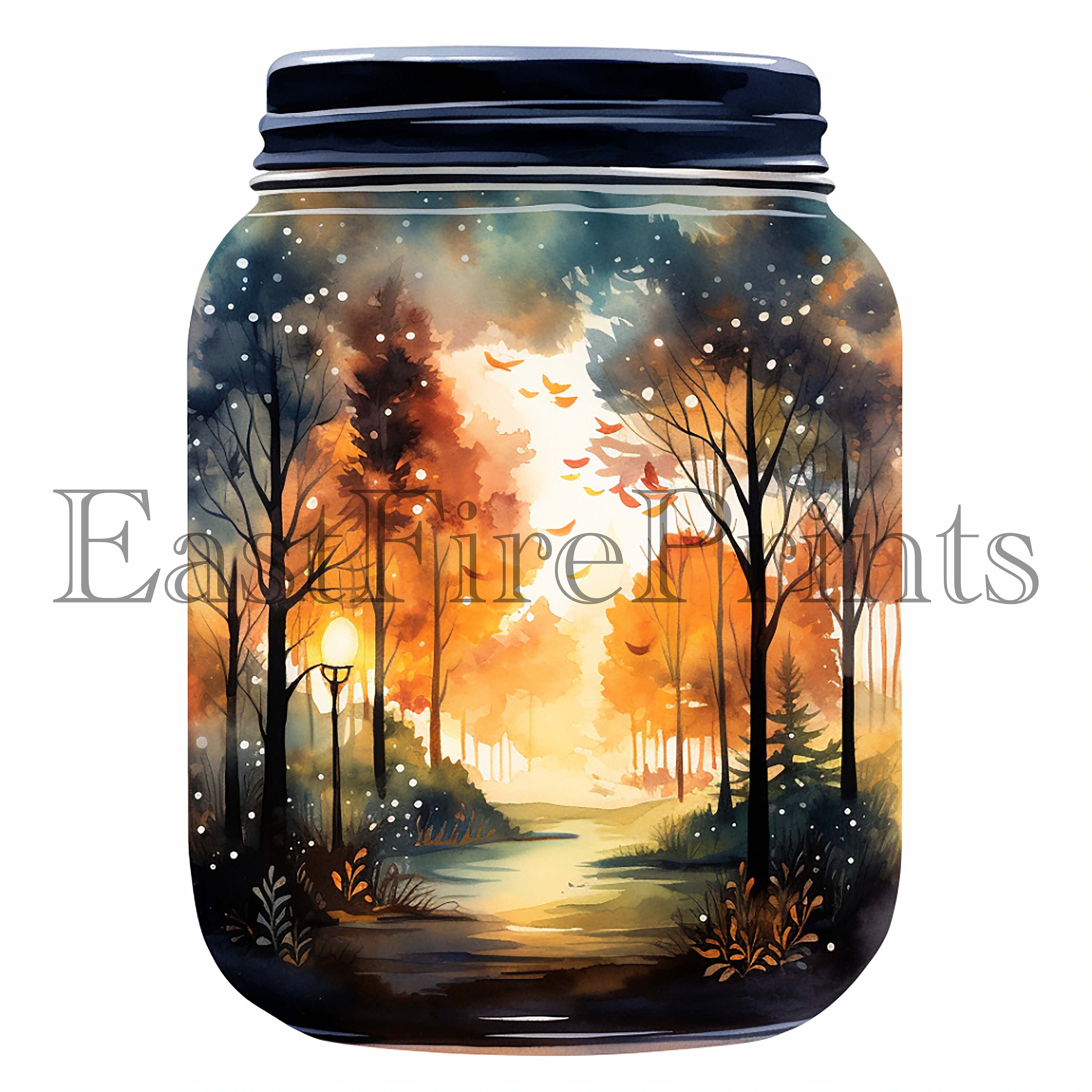 Watercolor Fall in a Jar Clipart Autumn Printables Autumn - Etsy