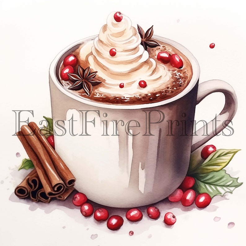 Watercolor Hot Chocolate Clipart High Quality PNG Files Hot - Etsy