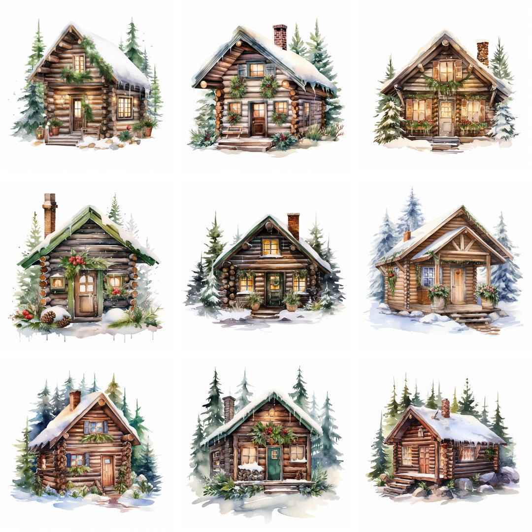 Watercolor Log Cabin Clipart PNG Forest House Home Clip Art - Etsy