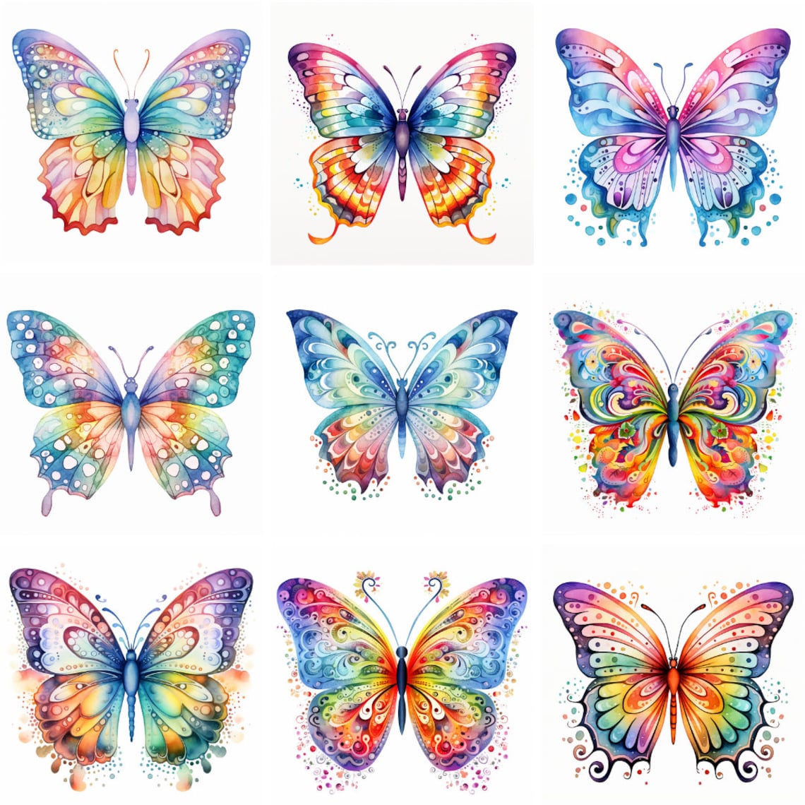 20 Retro Butterfly Watercolor Clipart Hippie Png Retro Clip - Etsy
