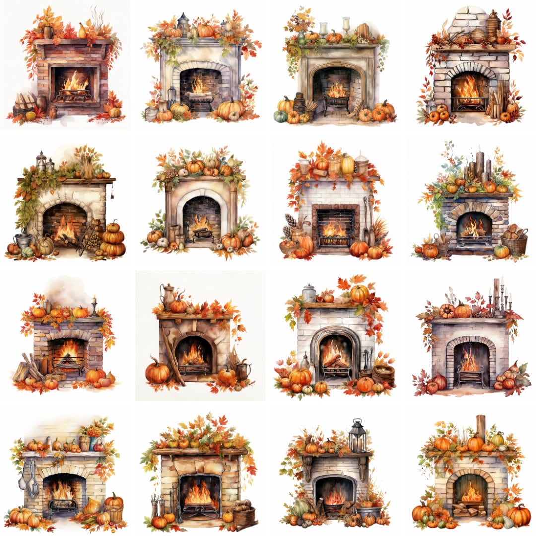 Watercolor Autumn Fireplace Clipart, High Quality Png, Fall Cozy ...