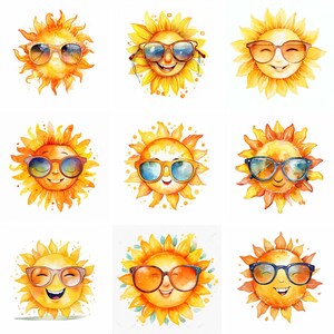 Watercolor Cool Sun Clipart, High Quality JPG, Sunglasses JPG, Summer ...