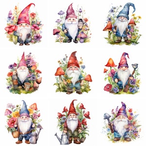 20 Watercolor Garden Gnome Clipart, PNG | Fantasy, Floral, Spring ...