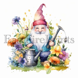 20 Watercolor Garden Gnome Clipart, PNG | Fantasy, Floral, Spring ...