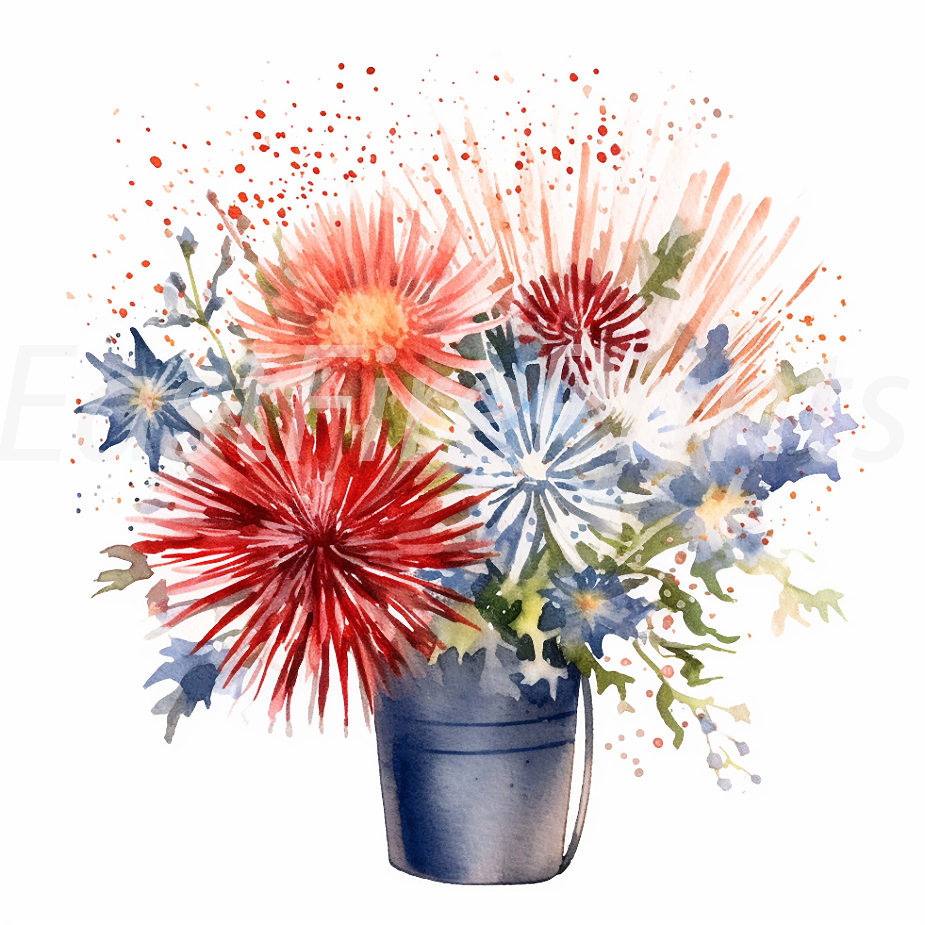 Watercolor 4th of July Floral Clipart Collection 3 Patriotic - Etsy