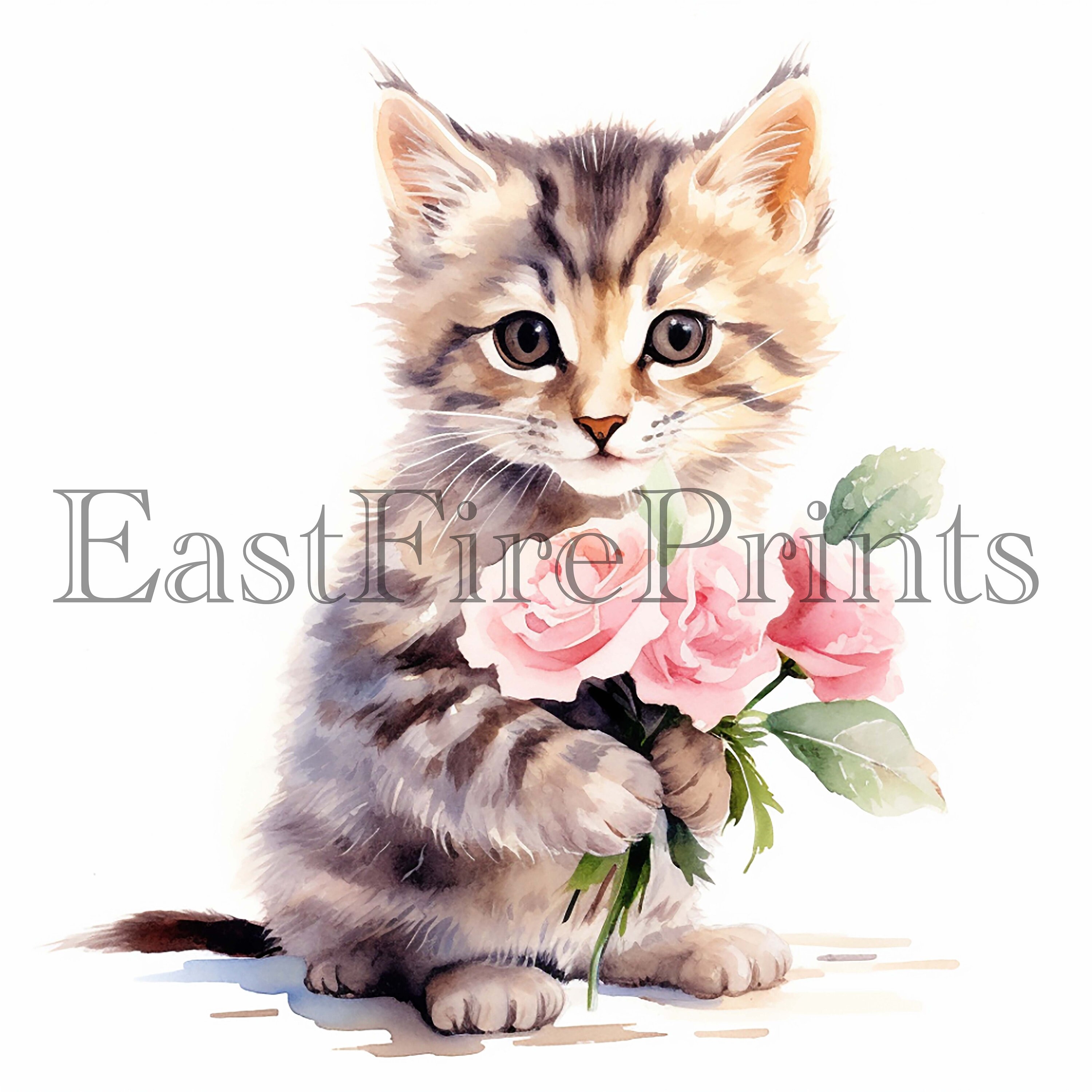 20 Cat With Flowers Clip Art Botanical Flower Clipart Cat - Etsy