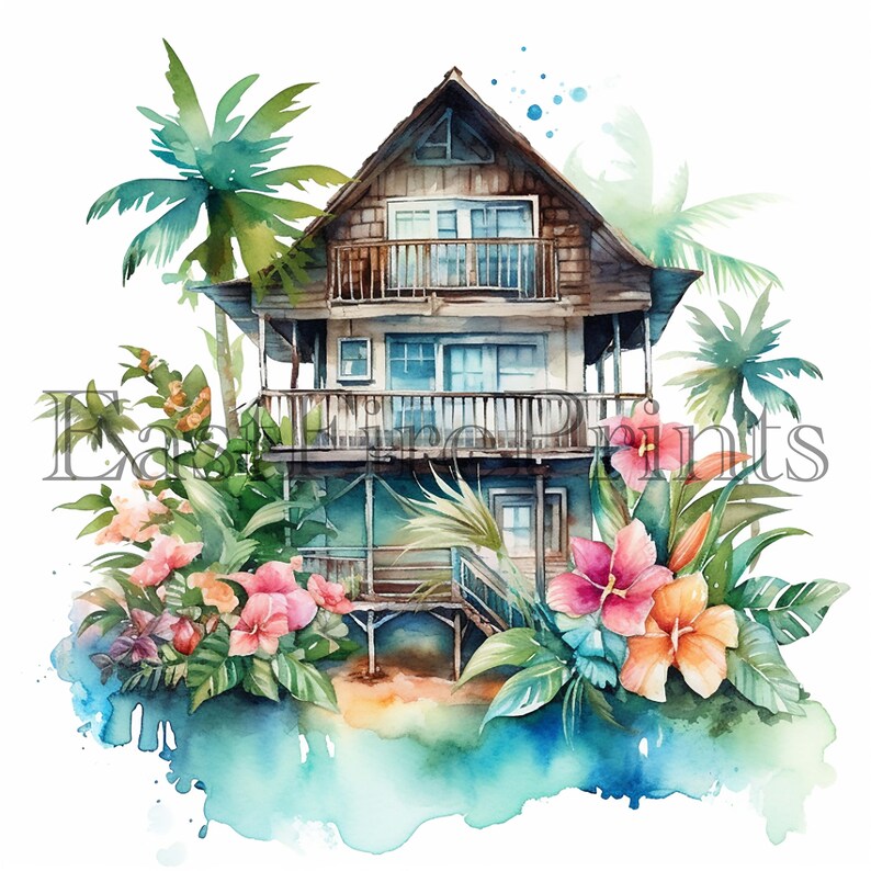 20 Watercolor Beach House Clipart PNG Summer Vacation - Etsy