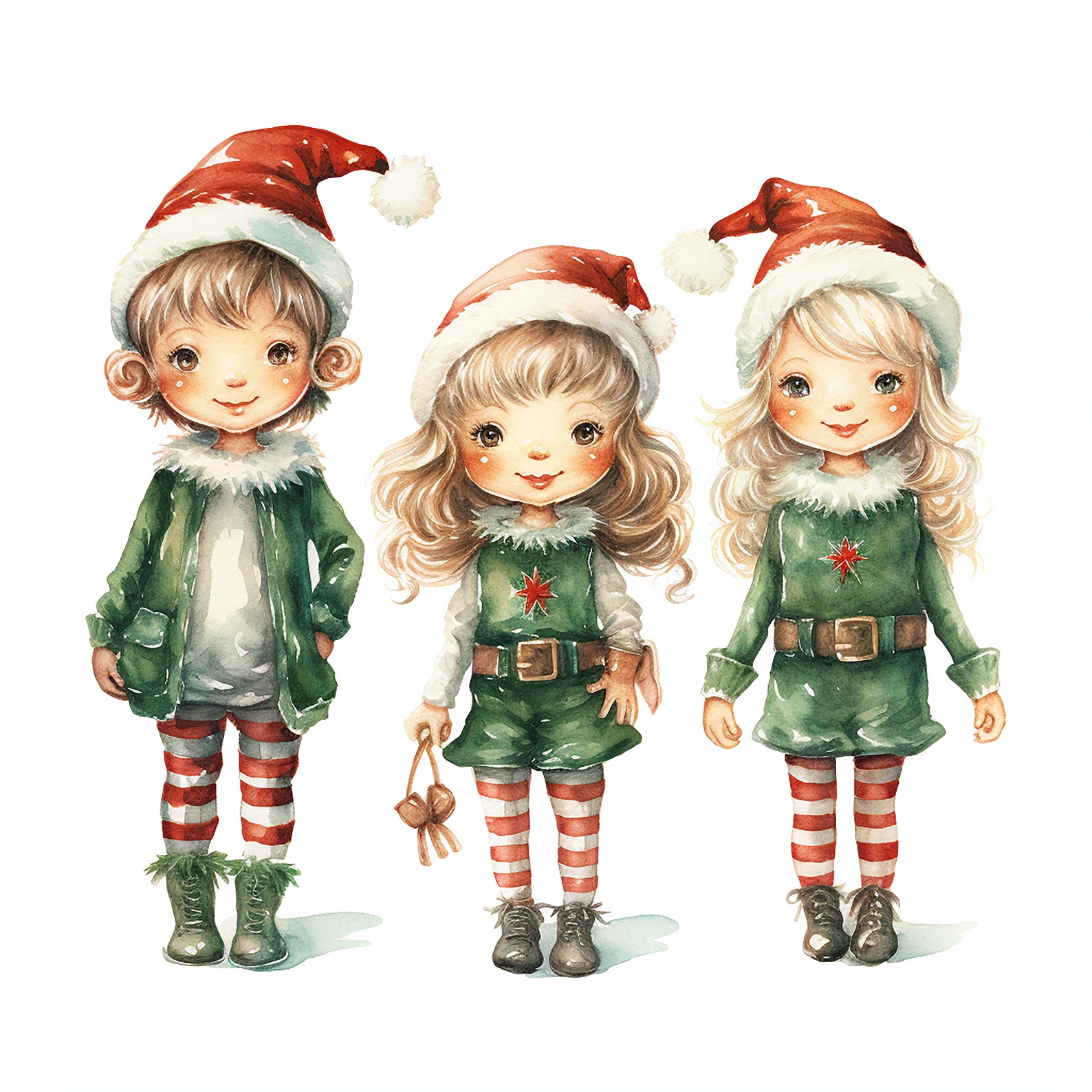 Watercolor Vintage Christmas Elves Clipart Retro Elf - Etsy