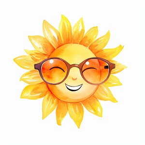 Watercolor Cool Sun Clipart, High Quality JPG, Sunglasses JPG, Summer ...